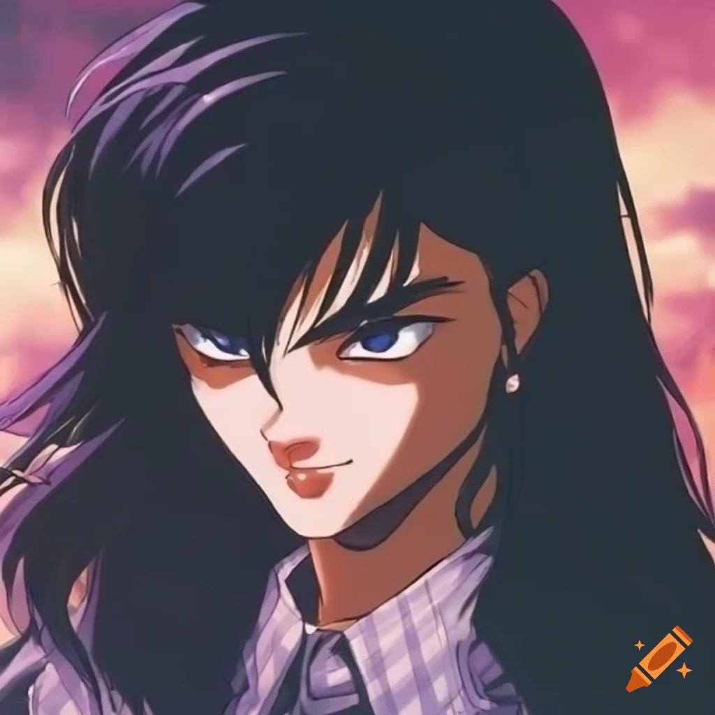 80s/90s anime character with long black hair