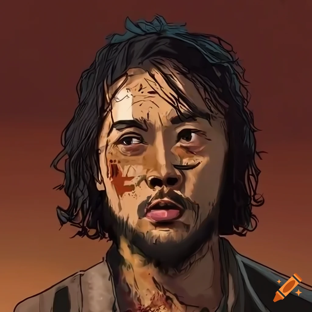 Digital art of ryan bergara in the style of the walking dead on Craiyon