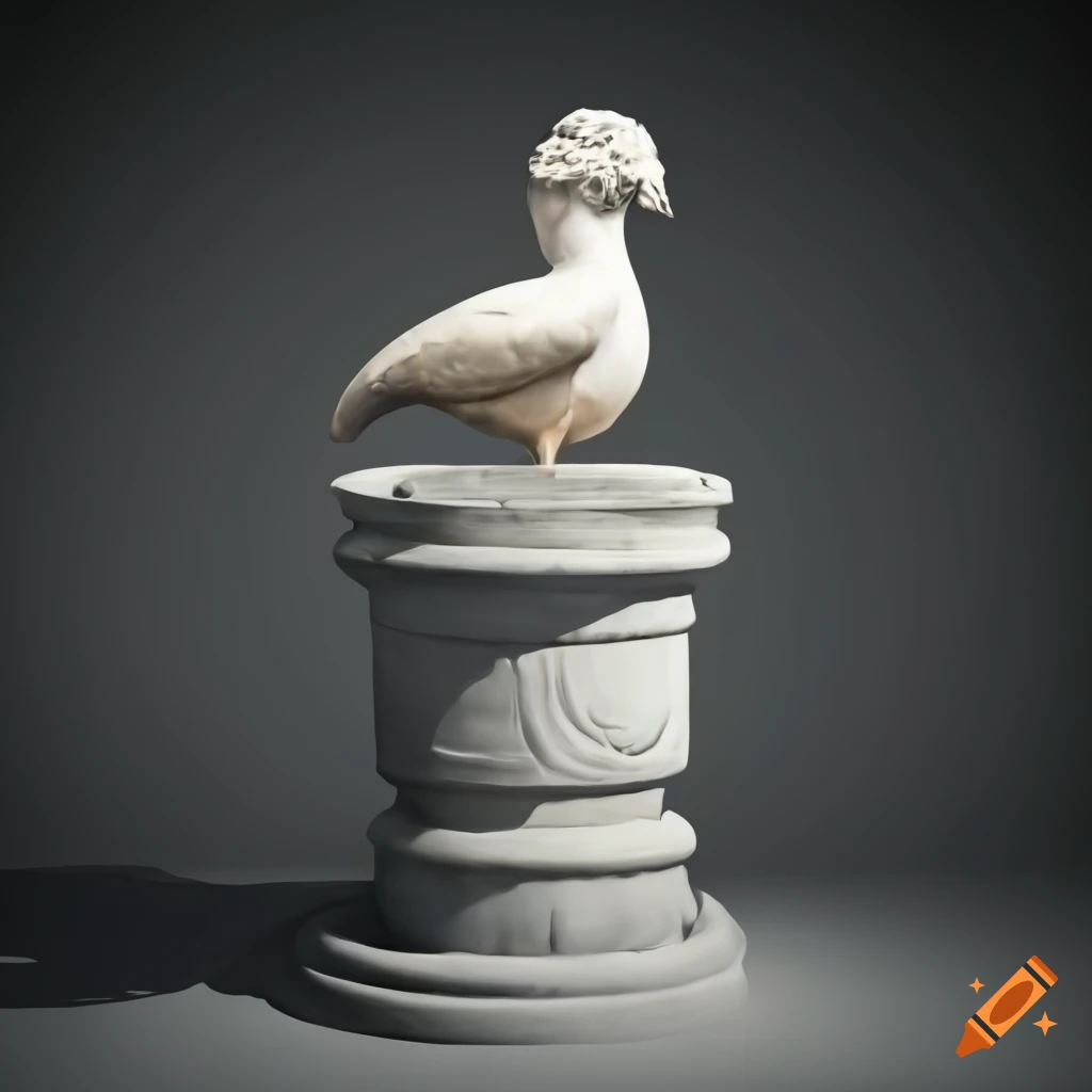 Sculpture-like human with bird head in a beautiful landscape on Craiyon