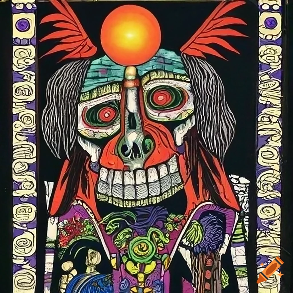 Colorful graphic art inspired by baba yaga santa muerte and mayan totem ...