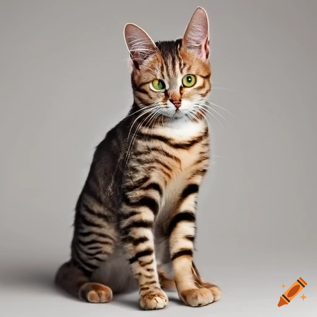 Smooth-haired striped cat sitting on Craiyon