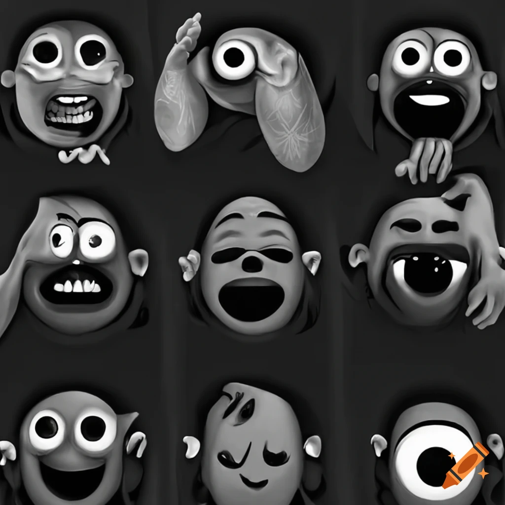 Artwork depicting various emotions of characters on Craiyon