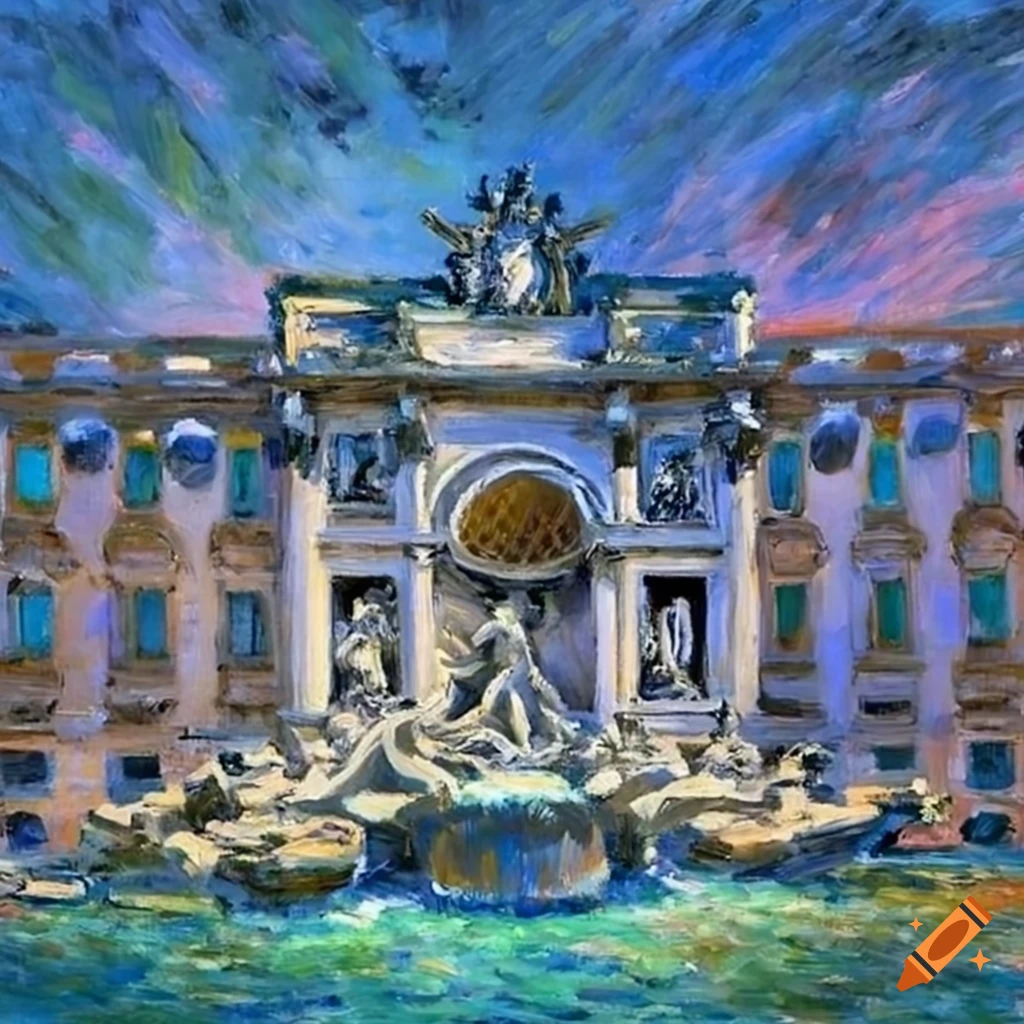 Monet's stunning painting of the trevi fountain in rome on Craiyon