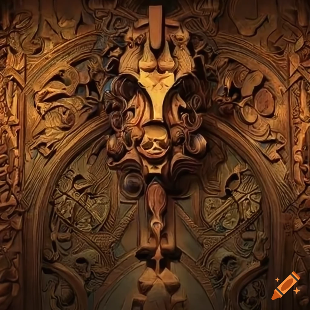 Carved architectural design with zelda game motif