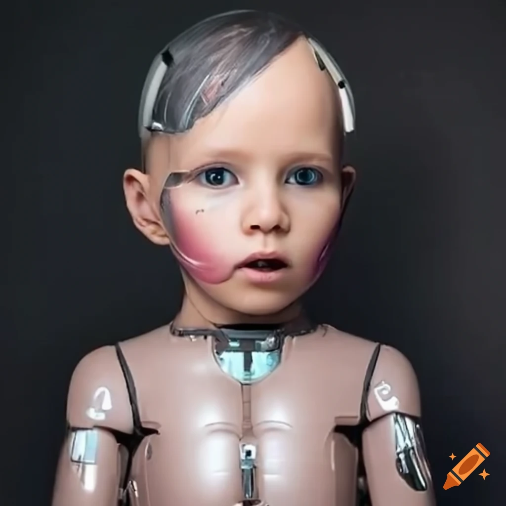 Sculpture of a cyborg toddler