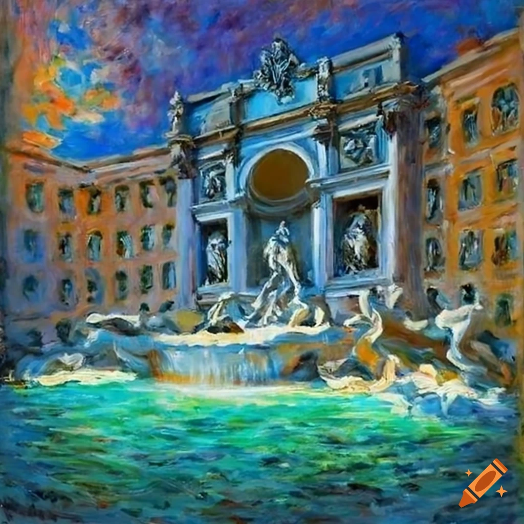 Monet's stunning painting of the trevi fountain in rome on Craiyon