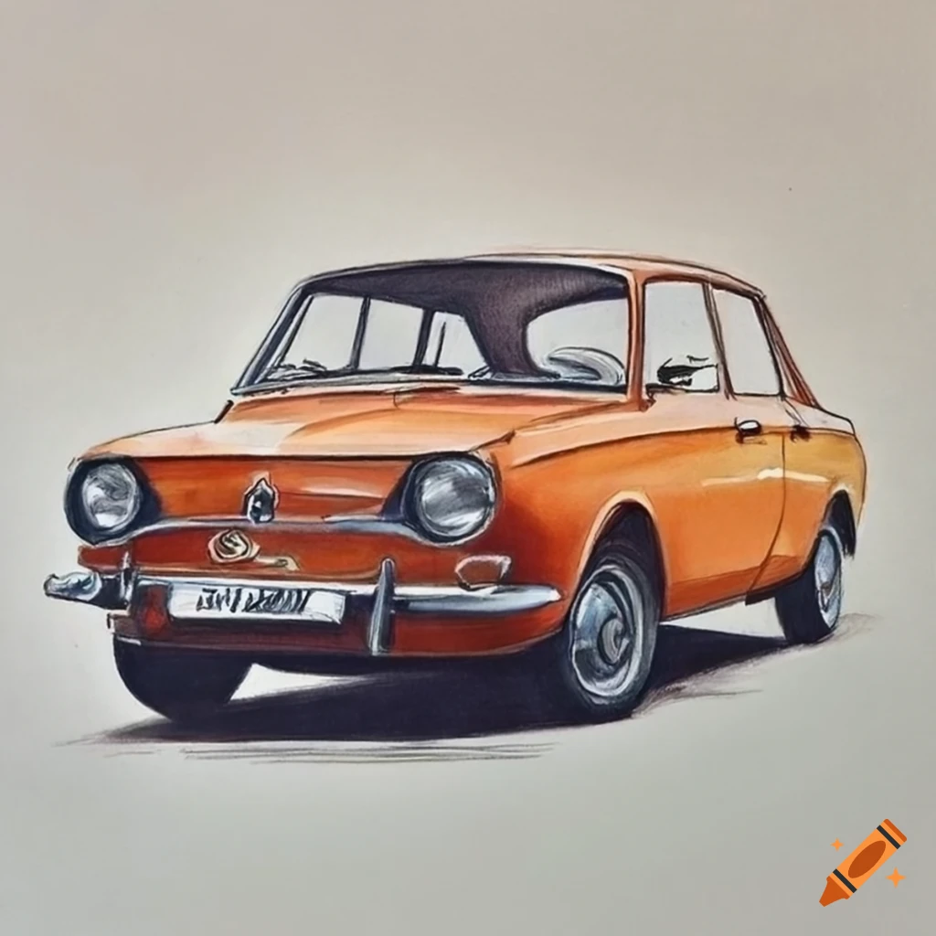 Detailed pencil drawing of a vintage škoda car