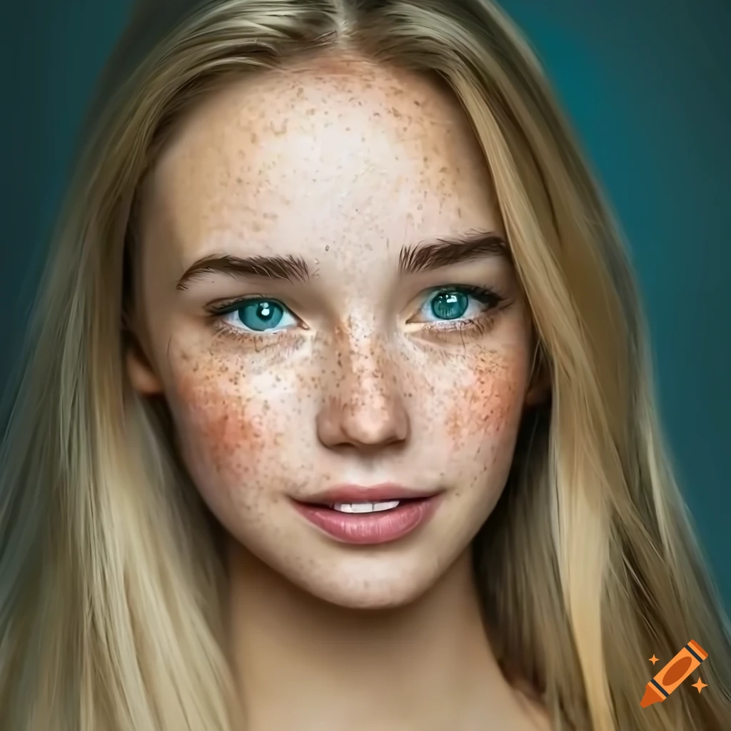 Portrait of a beautiful young woman with freckles on Craiyon