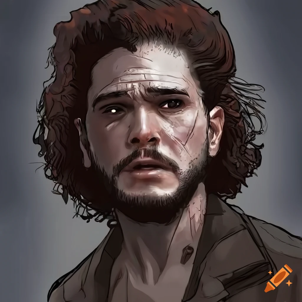 Digital art of kit harington in the style of the walking dead