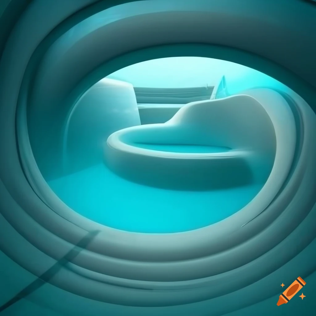 3d rendered architecture spa with underwater hallway and waterfalls on ...