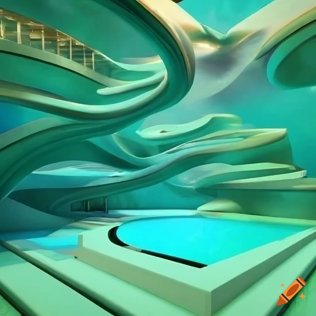 3D rendered architecture spa with pools and waterfalls on Craiyon