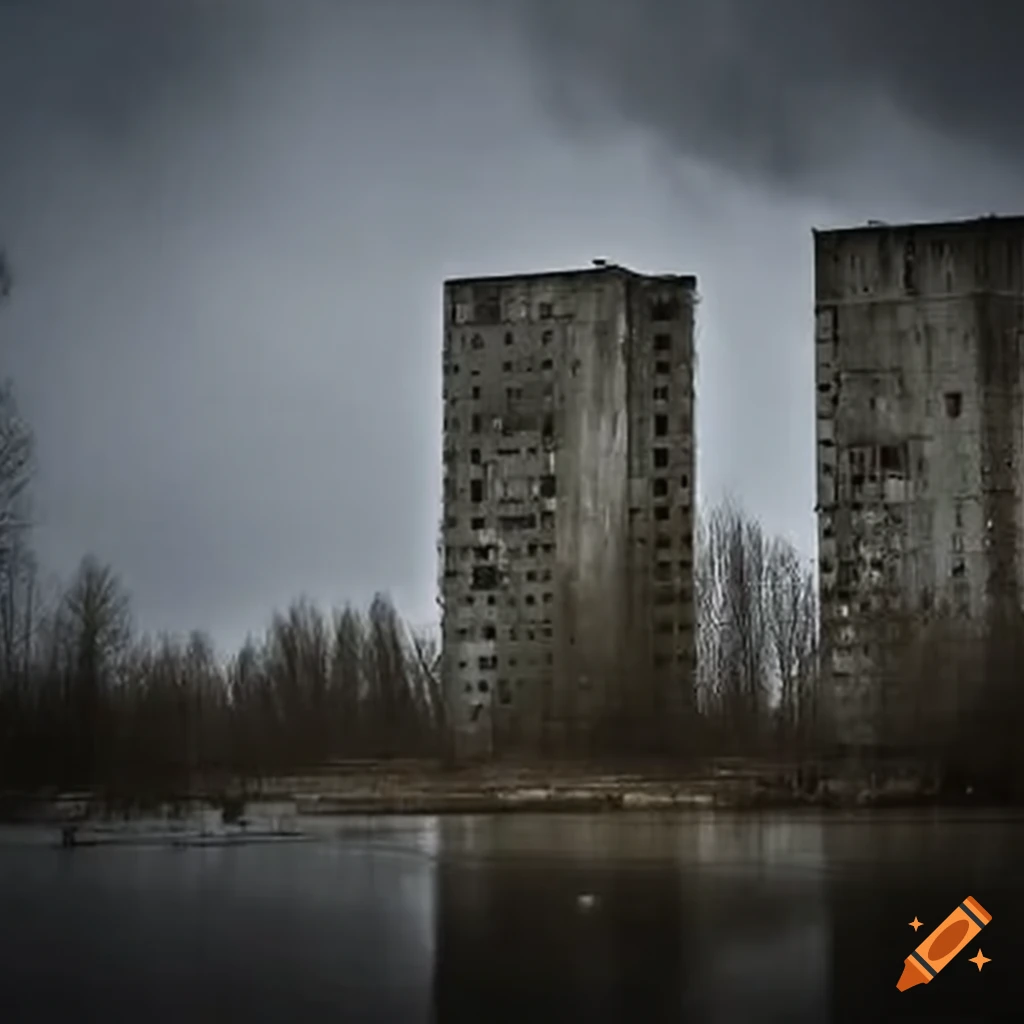 Rainy scene in chernobyl town