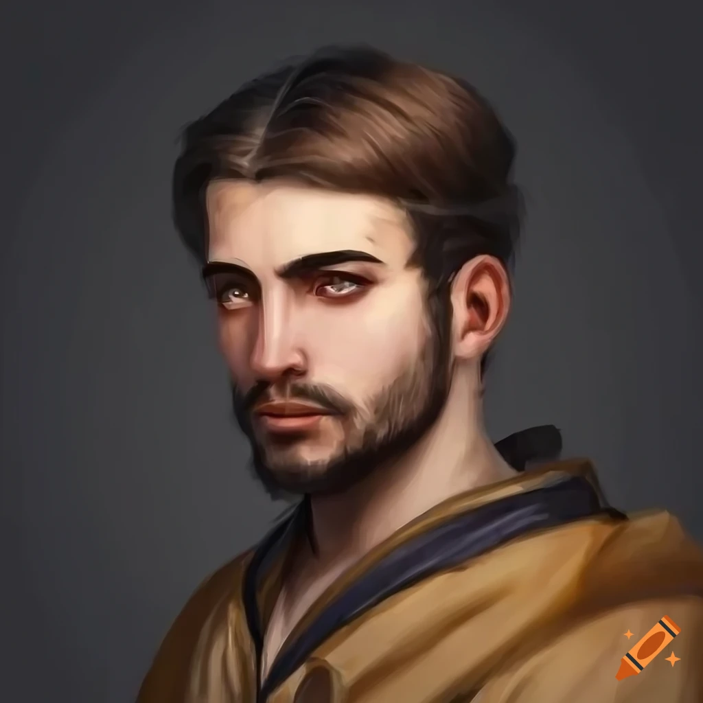 Illustration of a young peasant man in fantasy attire