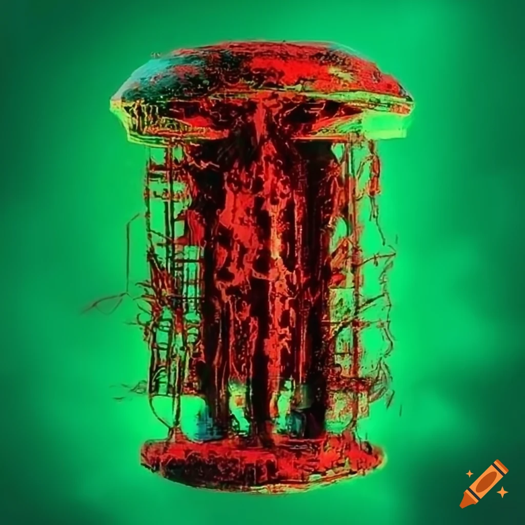 Green and red laser art in a 70s sci-fi style on Craiyon