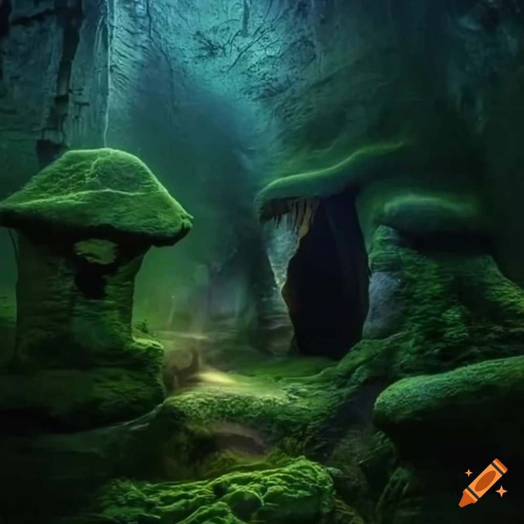 Photo of a mysterious cave in an enchanted forest at night on Craiyon