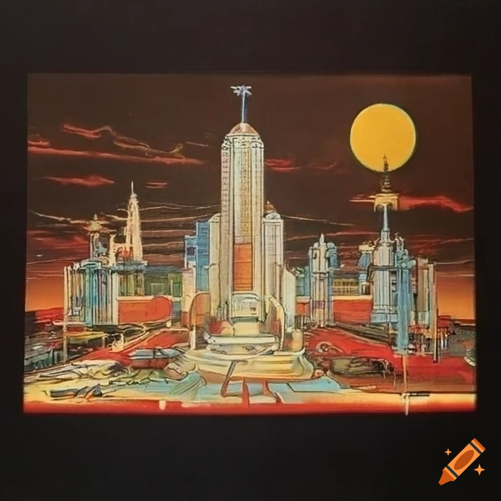 70s sci-fi art of a bombarding city megastructure on Craiyon
