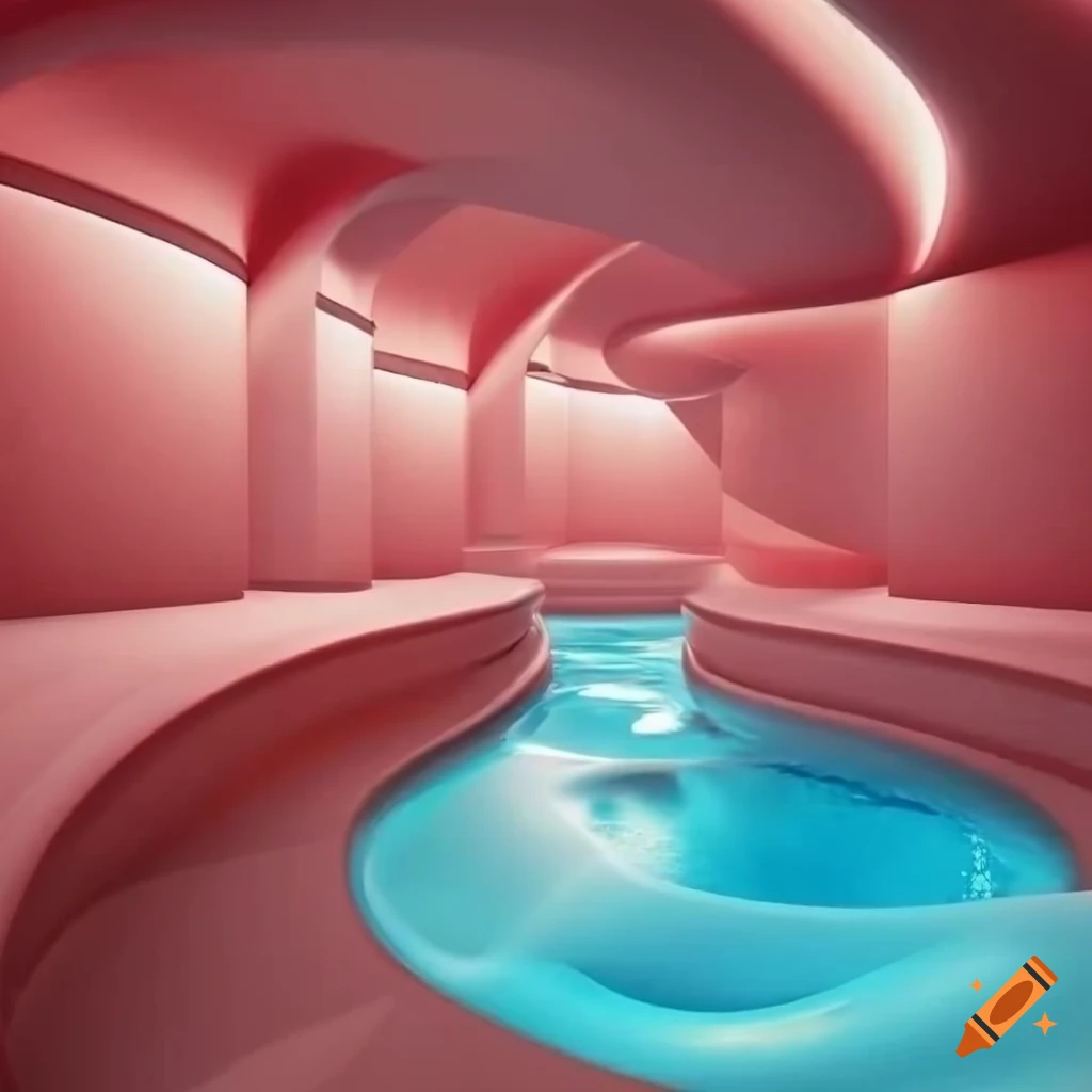 3d rendered architecture spa with pools and waterfalls