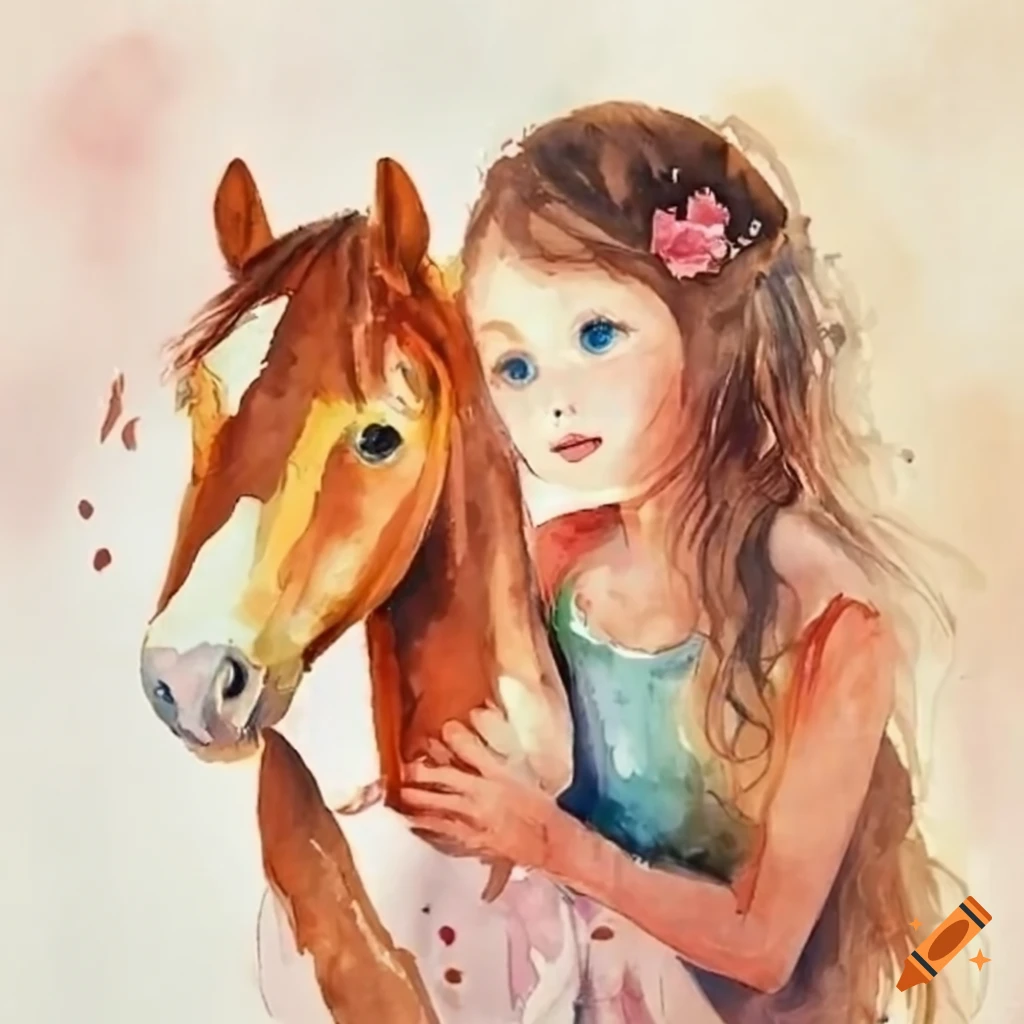 Vintage photo of a little girl with horses