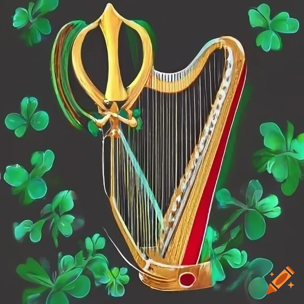 Pen and ink harp in the scottish highlands with thistle on Craiyon