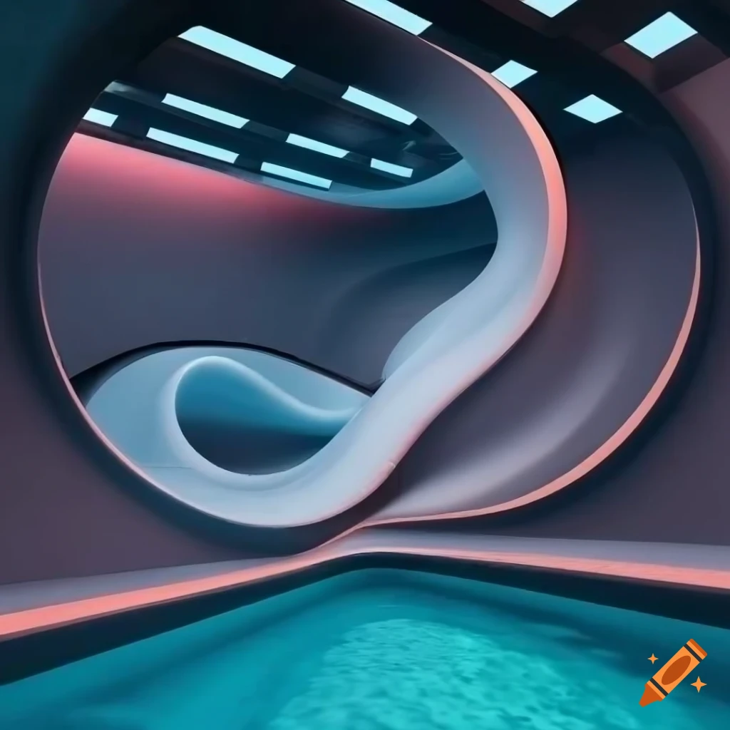 Surreal spa interior with flowing curvy forms on Craiyon
