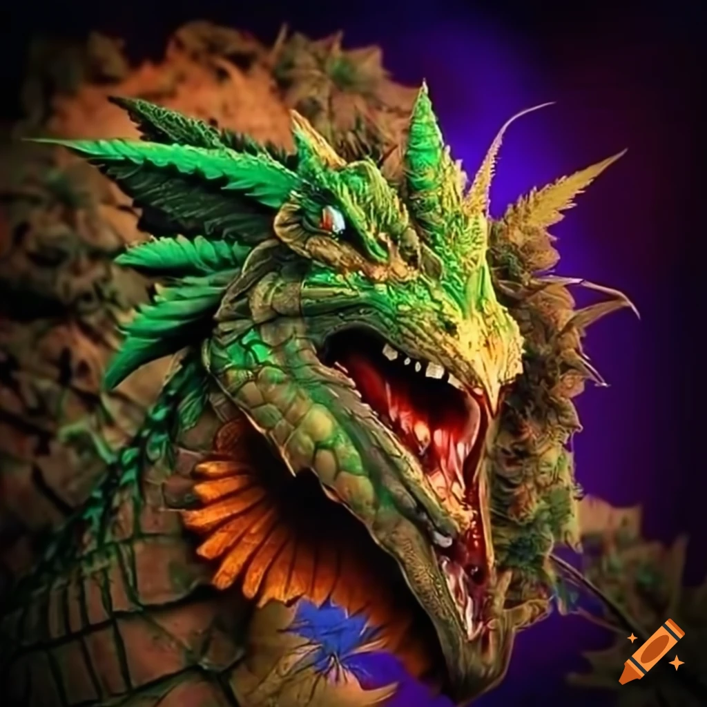 Illustration of a dragon with marijuana on Craiyon