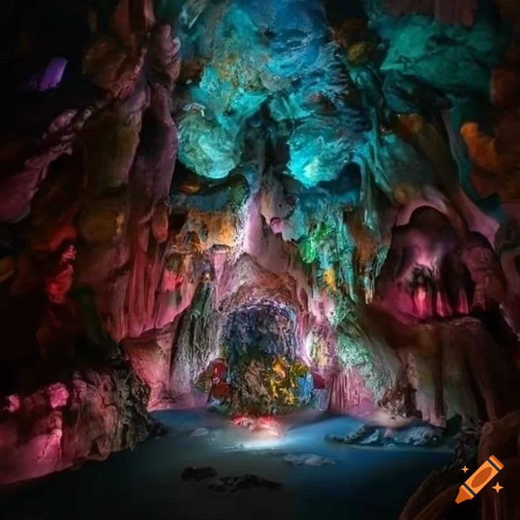 Japanese-style art of a mystical crystal cave with fantasy toys on Craiyon