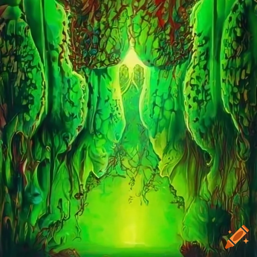 Green sci-fi art with blooming effects on Craiyon
