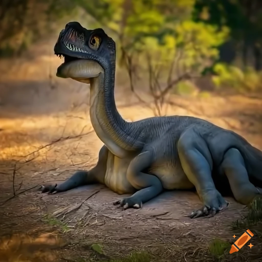 Image of a Hadrosaurus family in a sunny clearing on Craiyon