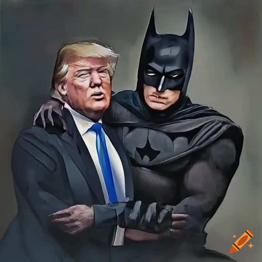Satirical image of donald trump meeting batman on Craiyon