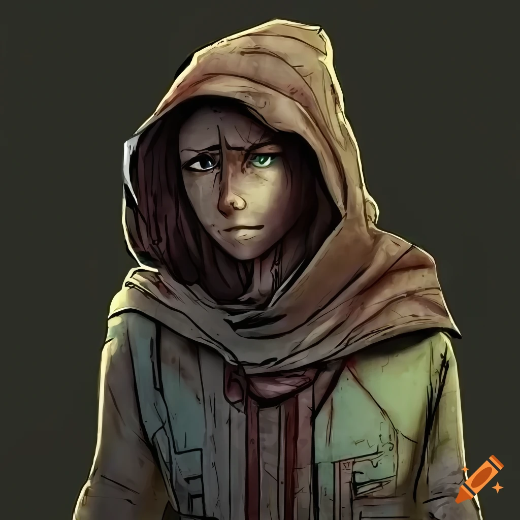 Digital artwork of a hooded survivor on Craiyon