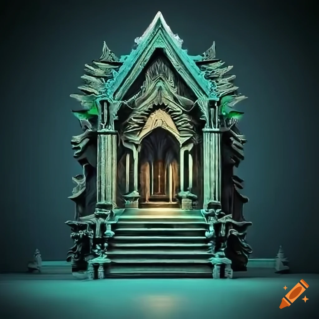 Stunning forested island with a gateway portal made from stone in ...