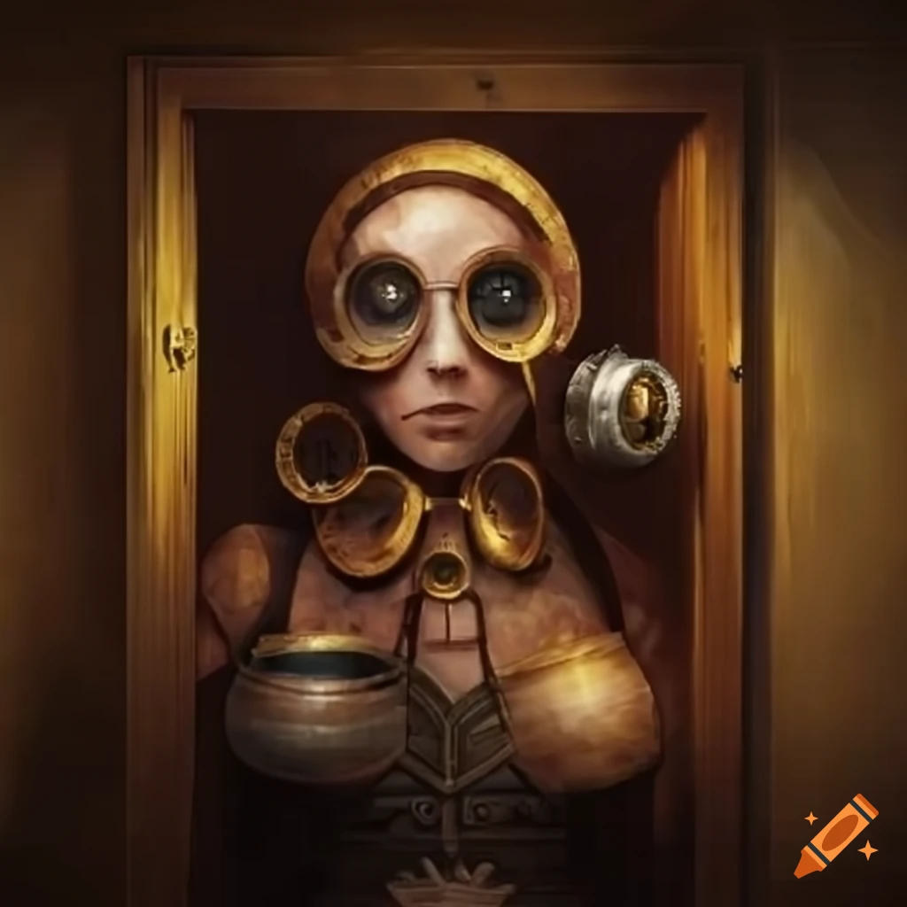 Steampunk artwork with mysterious backrooms
