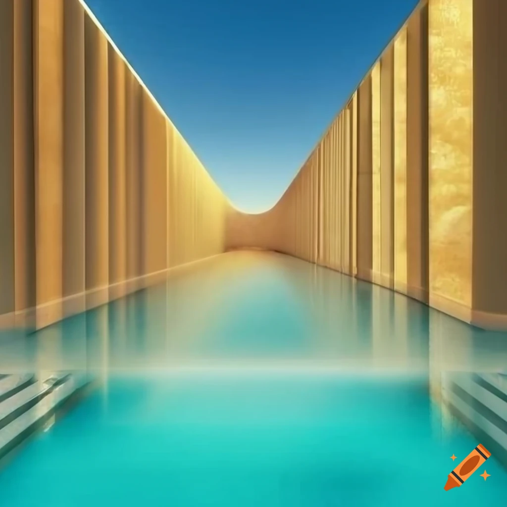 3d rendered surreal spa with pools and waterfalls on Craiyon