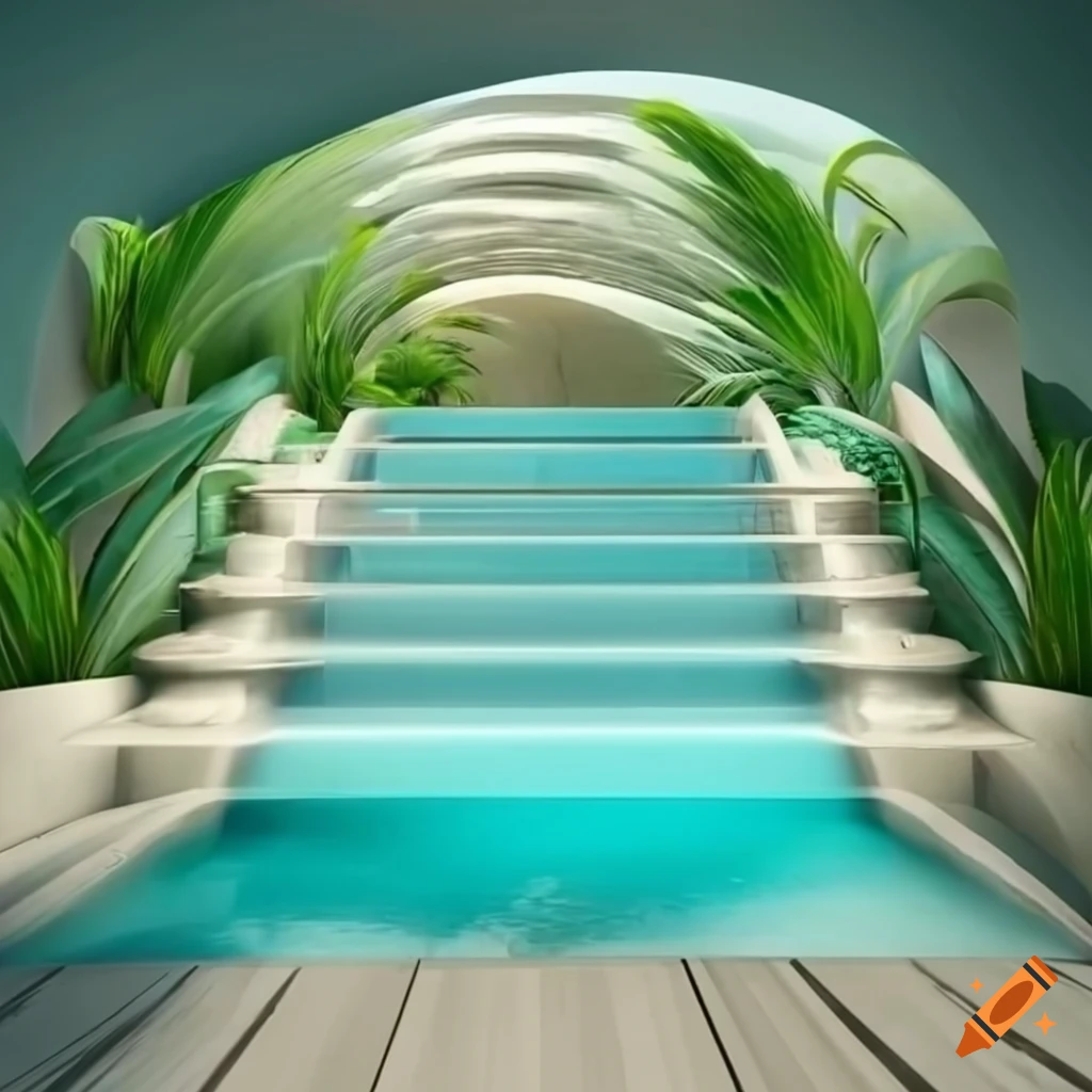 3d rendered spa interior with pools and waterfalls