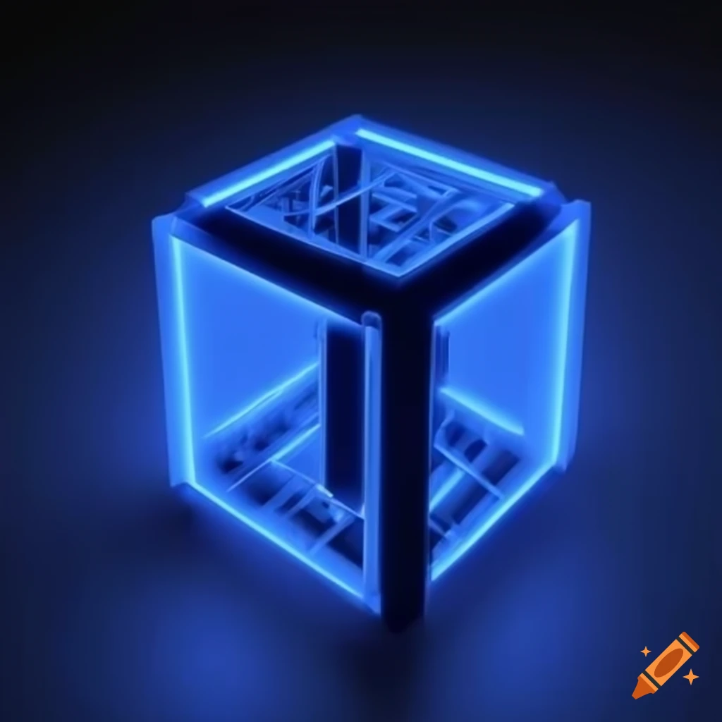 Blue glowing wireframe of a cube