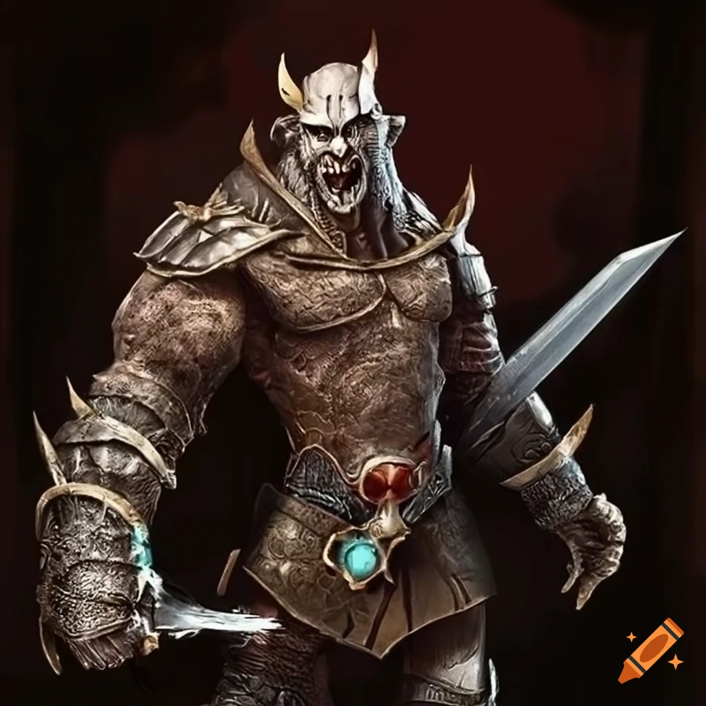 Gargoyle knight in brown armor with sword on Craiyon