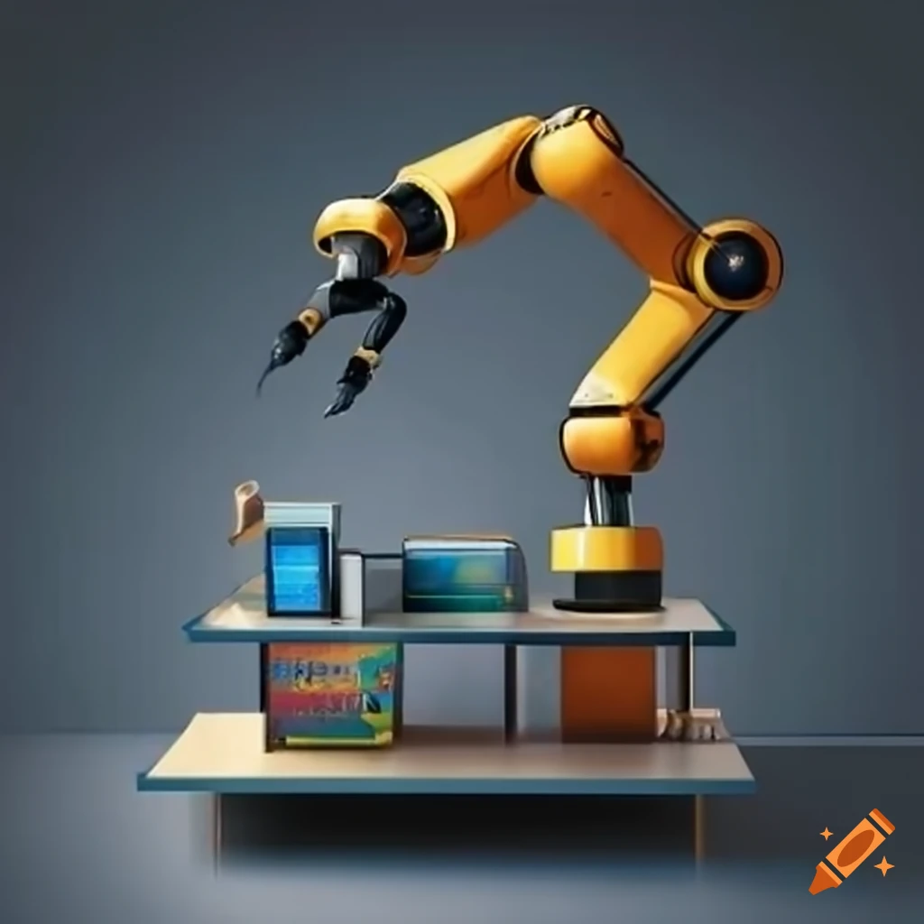 Shelf with a robotic arm on Craiyon