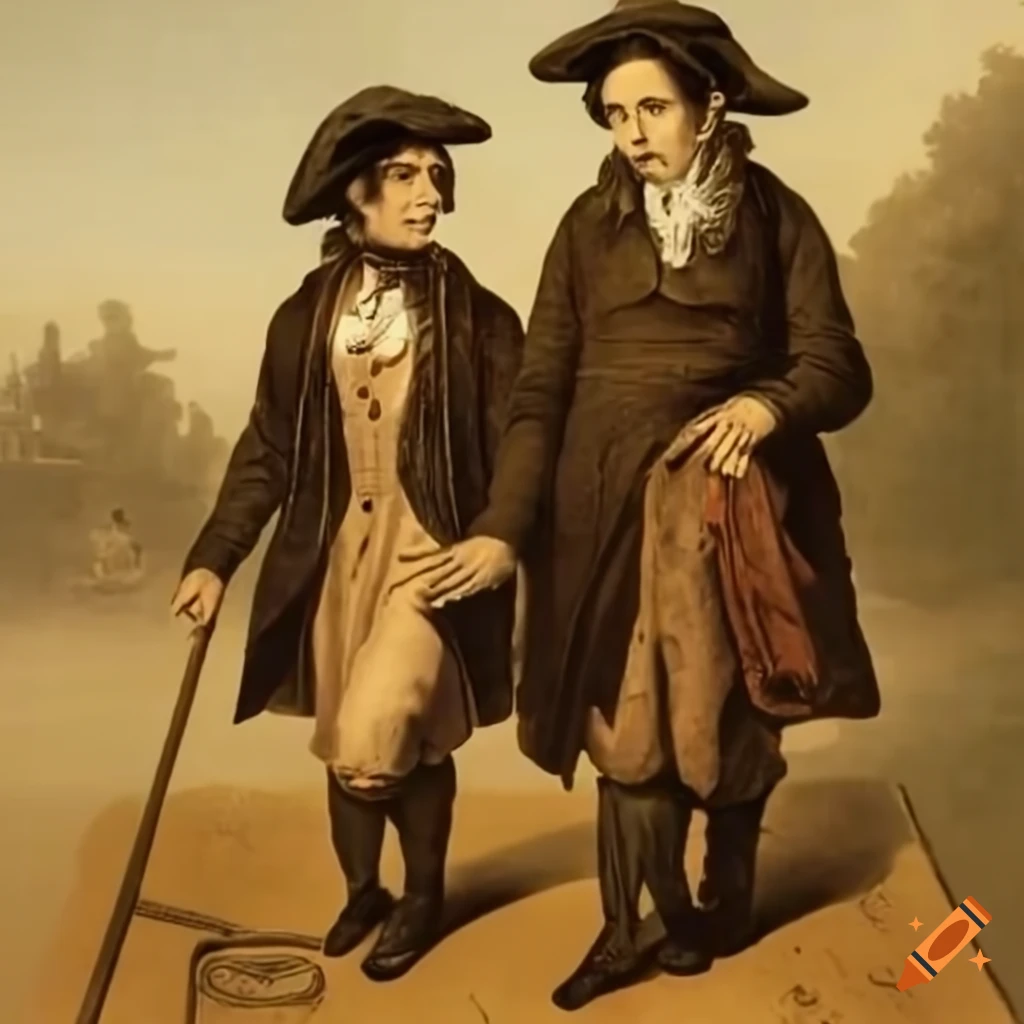 Tres personas caminando en el año 1800