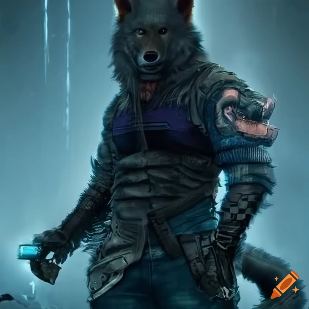 Cyberpunk wolf with a mohawk and stylish outfit