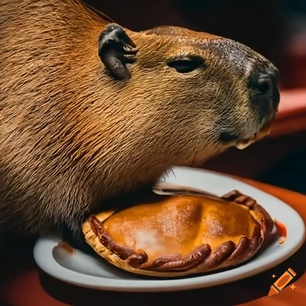 Capibara eating an empanada in a Colombian neighborhood on Craiyon