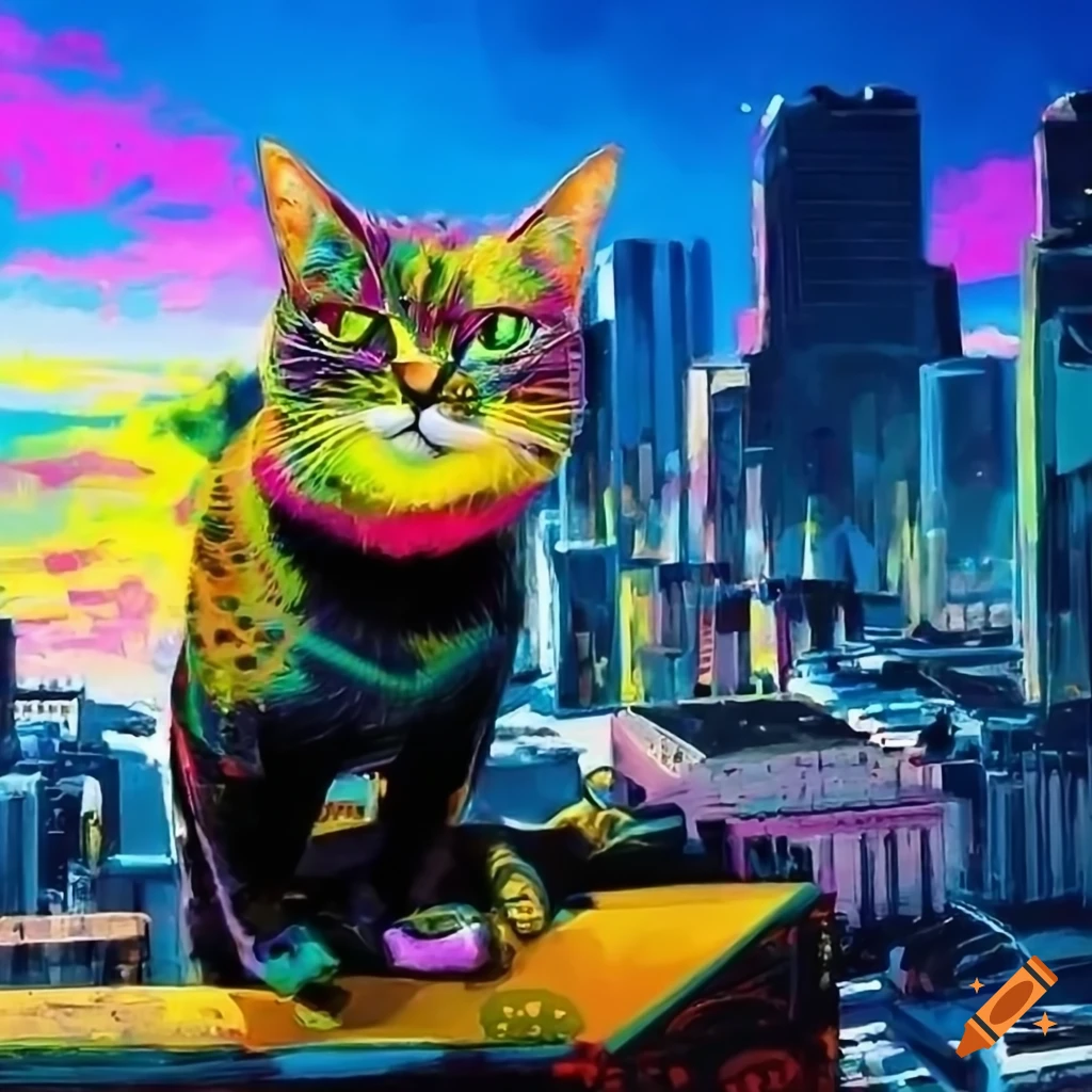 Cybernetic cat avatar with glitch effects in ultra-hd on Craiyon