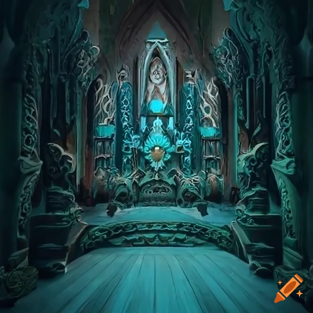 Detailed architectural stave carving in zelda game style