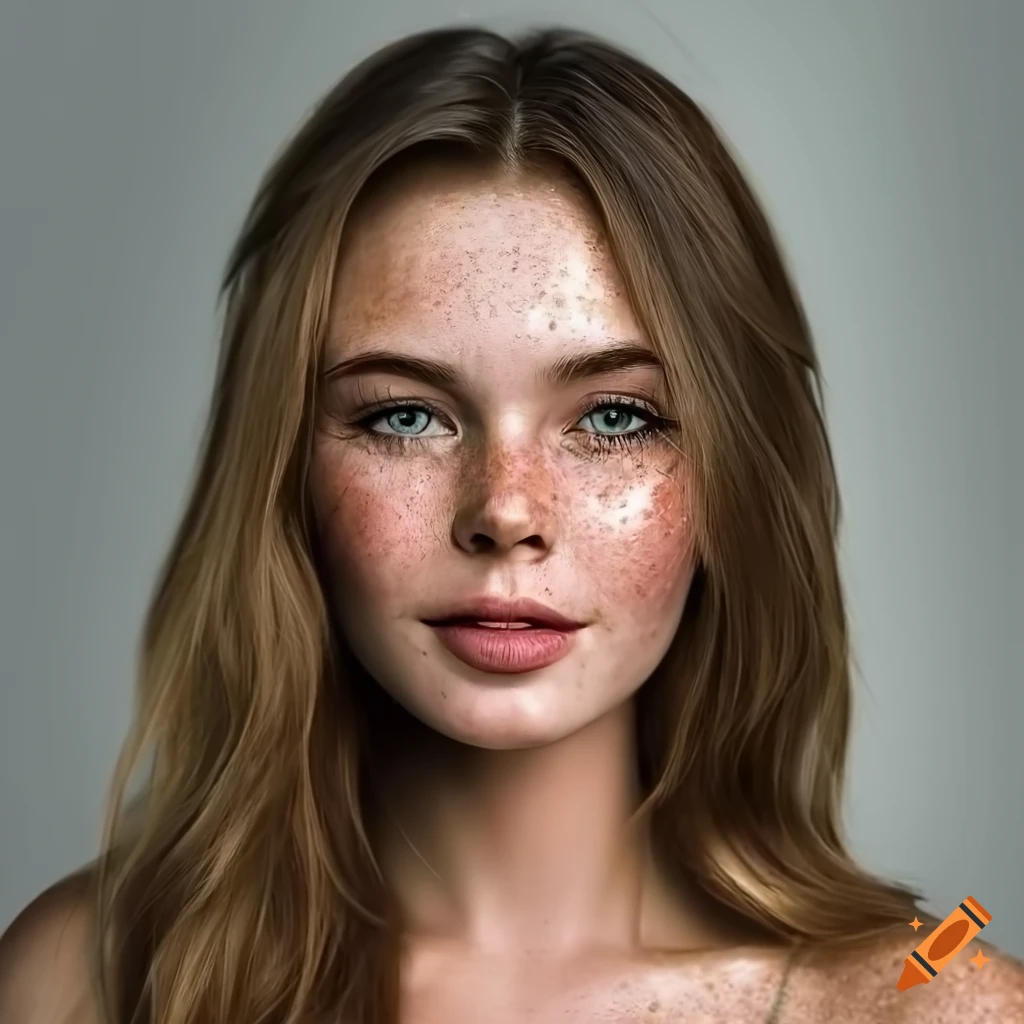 Portrait Of A Beautiful Young Woman With Freckles On Craiyon