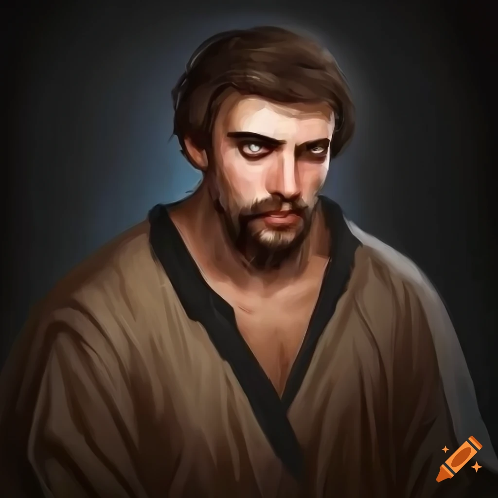 Portrait of a young fantasy peasant man