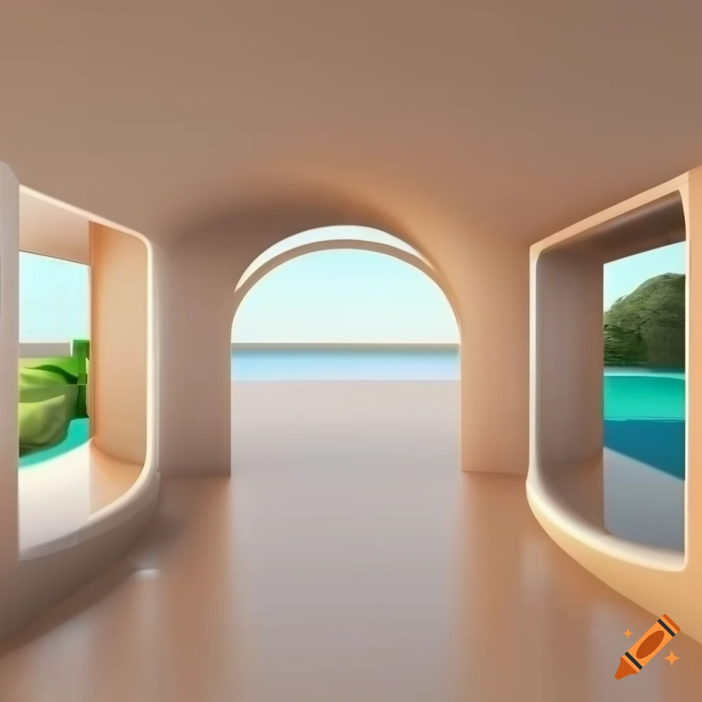 Surreal 3d rendering of a spa with waterfalls and flowing shapes on Craiyon