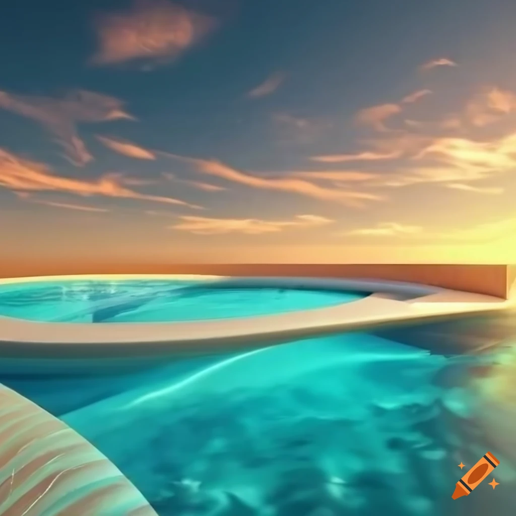 3d rendered architectural spa with underwater hallway and waterfalls