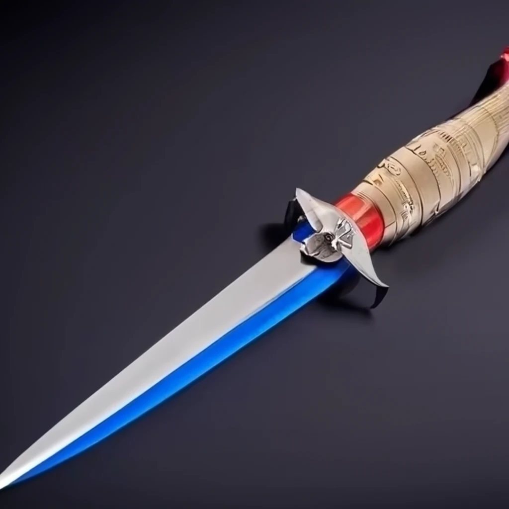 Blue and red dual-bladed dagger