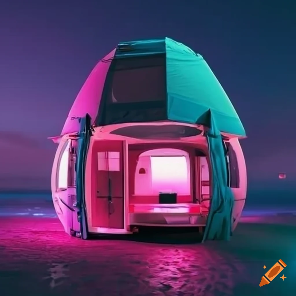 Retro futuristic pod-style camper structure