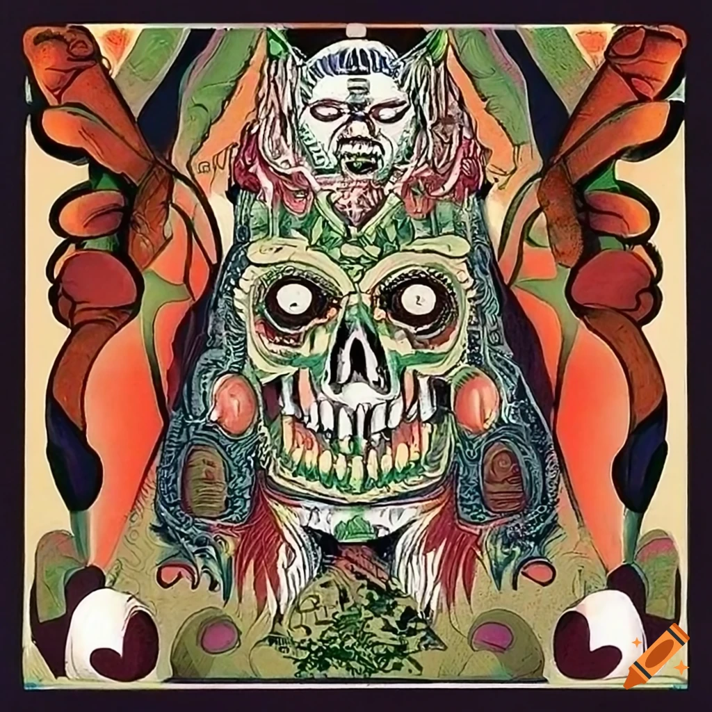 Colorful graphic art inspired by baba yaga santa muerte and mayan totem ...