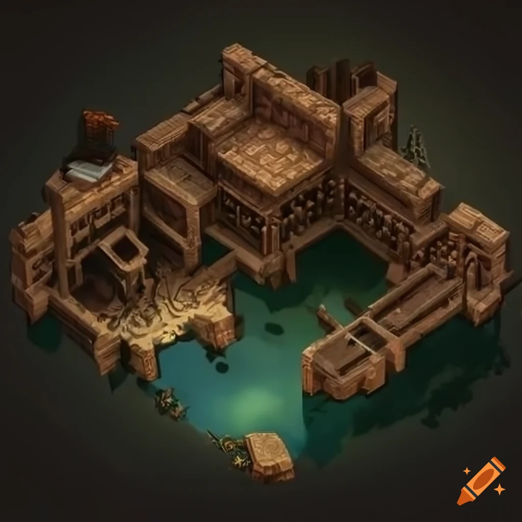 Detailed concept art of a modular isometric outdoor scene on Craiyon